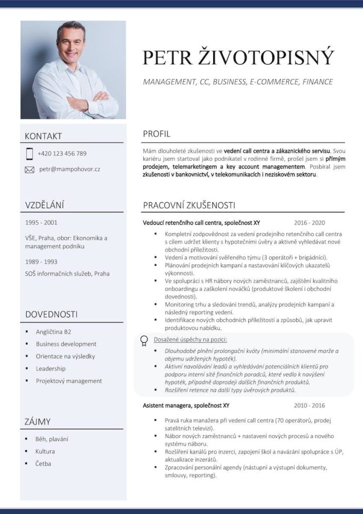 Životopis v angličtině vzor 2024 Moderní design + předvyplněný obsah zdarma