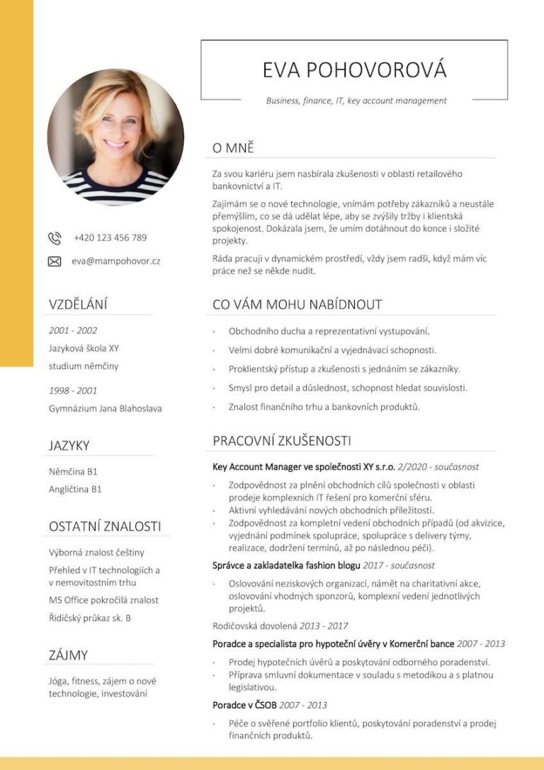 Životopis vzor 2024 ke stažení zdarma - předvyplněná šablona